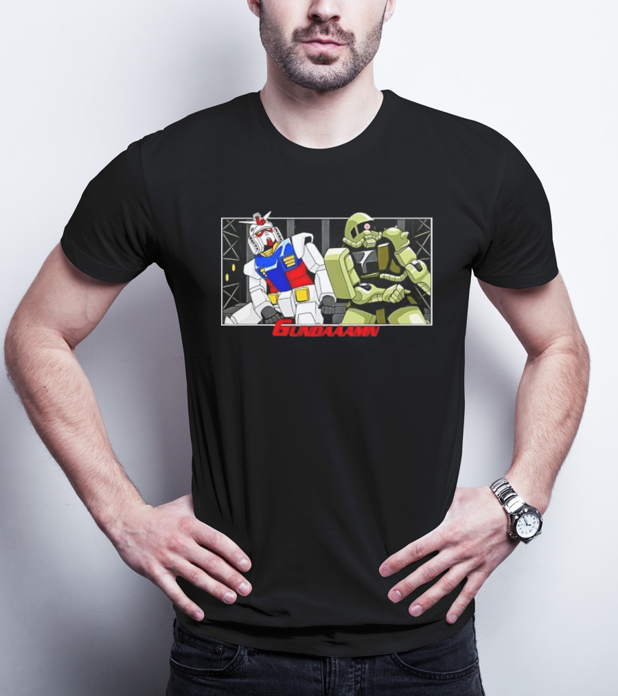 Gundaamn Gundam Zaku II Anime Mecha Sunrise Battle Scene T-Shirt