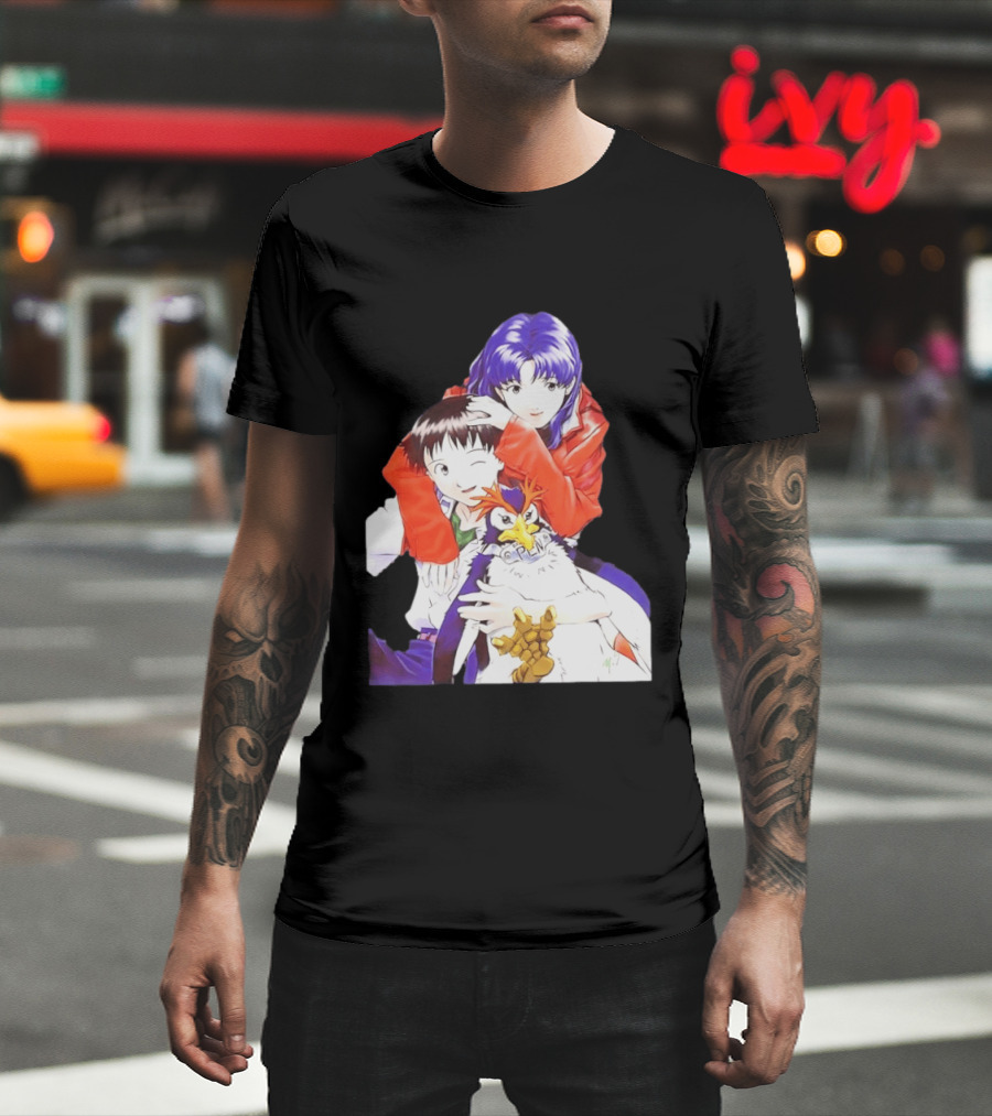Shinji Ikari Misato Katsuragi Pen Pen Neon Genesis Evangelion Anime Characters T-Shirt