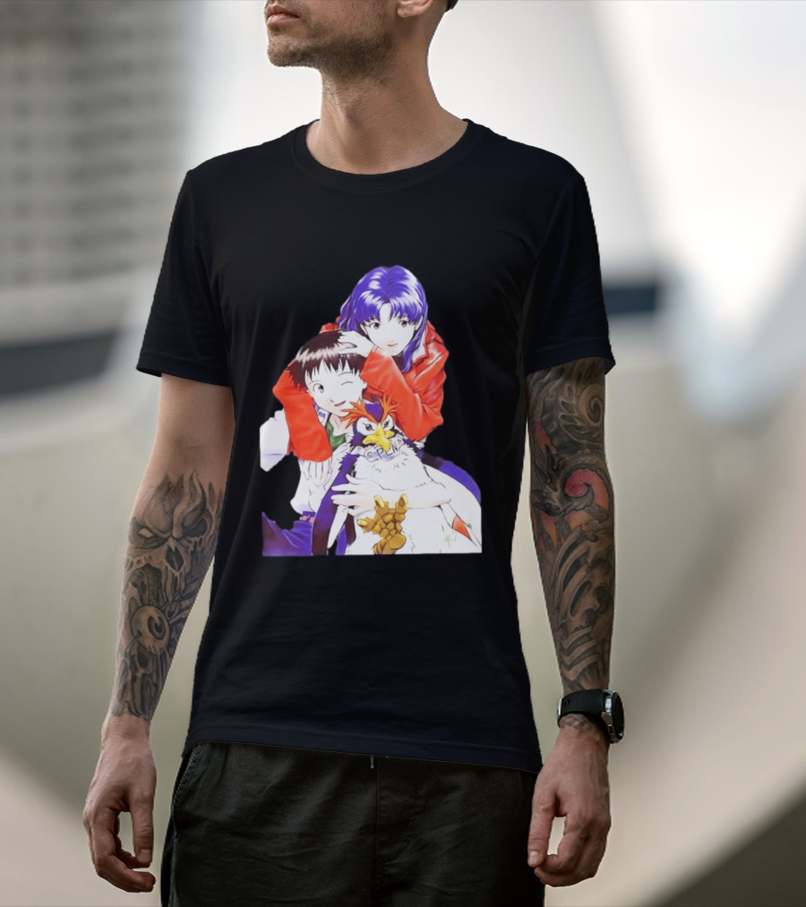Shinji Ikari Misato Katsuragi Pen Pen Neon Genesis Evangelion Anime Characters T-Shirt