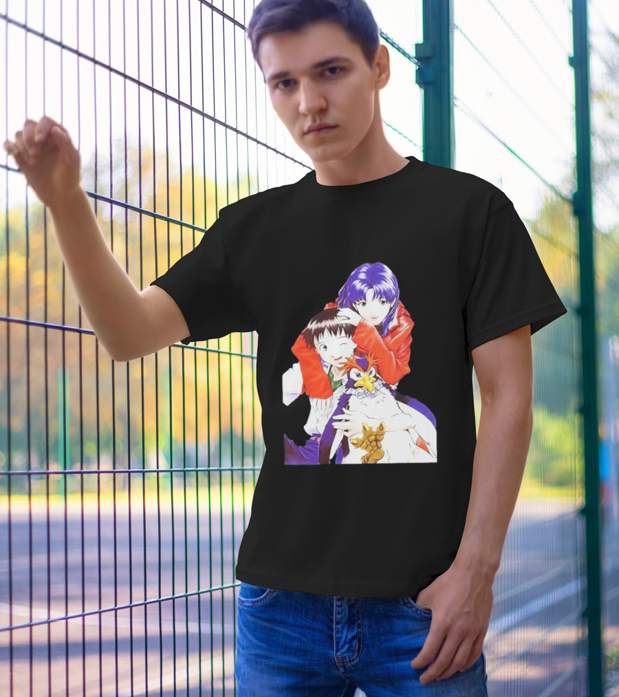 Shinji Ikari Misato Katsuragi Pen Pen Neon Genesis Evangelion Anime Characters T-Shirt