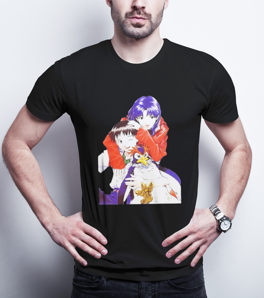 Shinji Ikari Misato Katsuragi Pen Pen Neon Genesis Evangelion Anime Characters T-Shirt