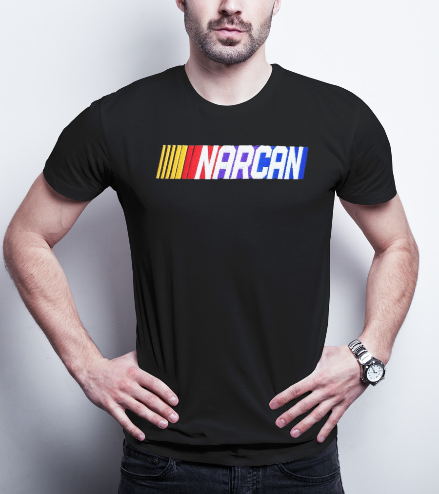 NASCAR Style NARCAN Text With Racing Stripes T-Shirt