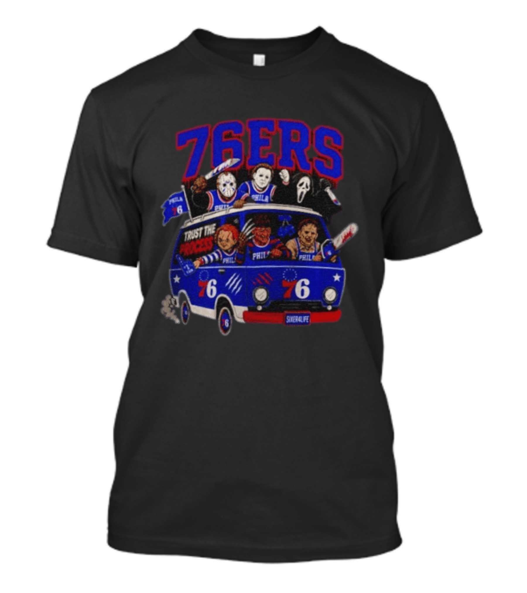 Philadelphia 76ers Trust The Process Horror Movie Characters Van T-Shirt