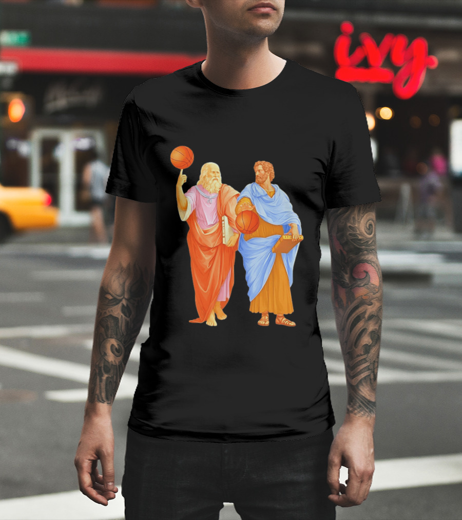 Plato Spinning Basketball Aristotle Playing Basketball In Ancient Greek Philosophy Duel T-Shirt