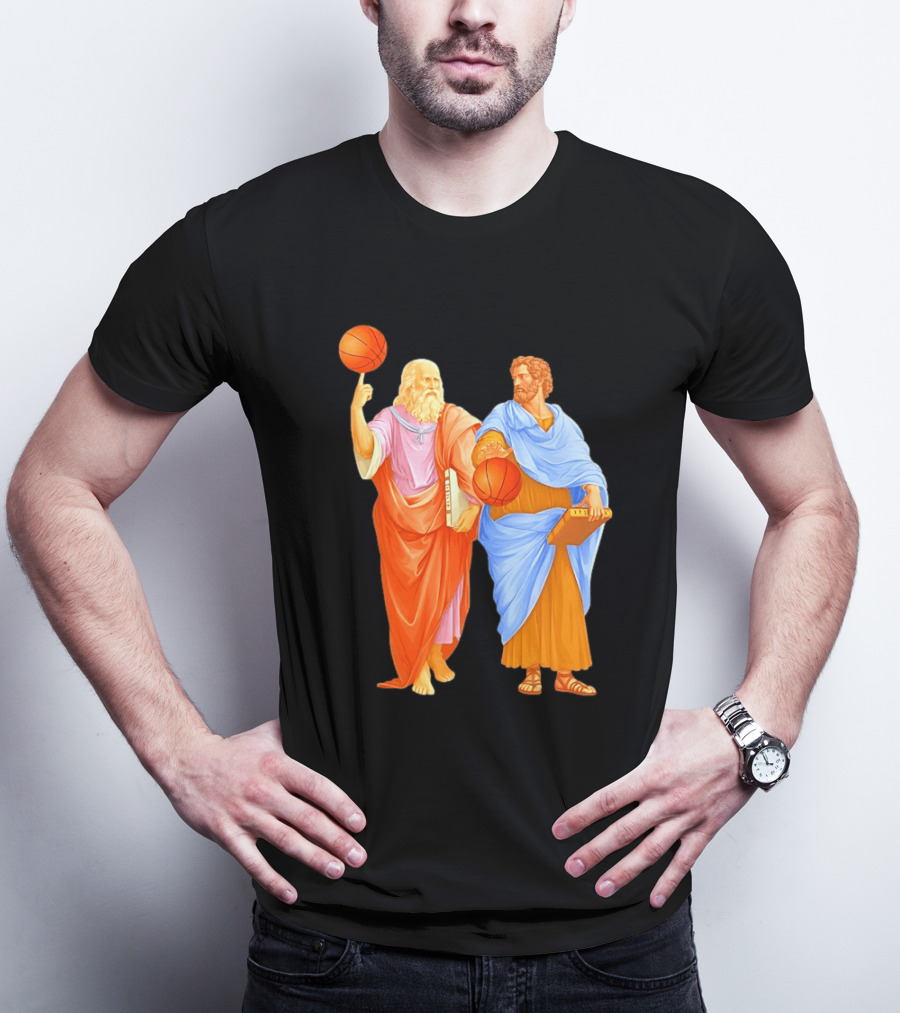 Plato Spinning Basketball Aristotle Playing Basketball In Ancient Greek Philosophy Duel T-Shirt