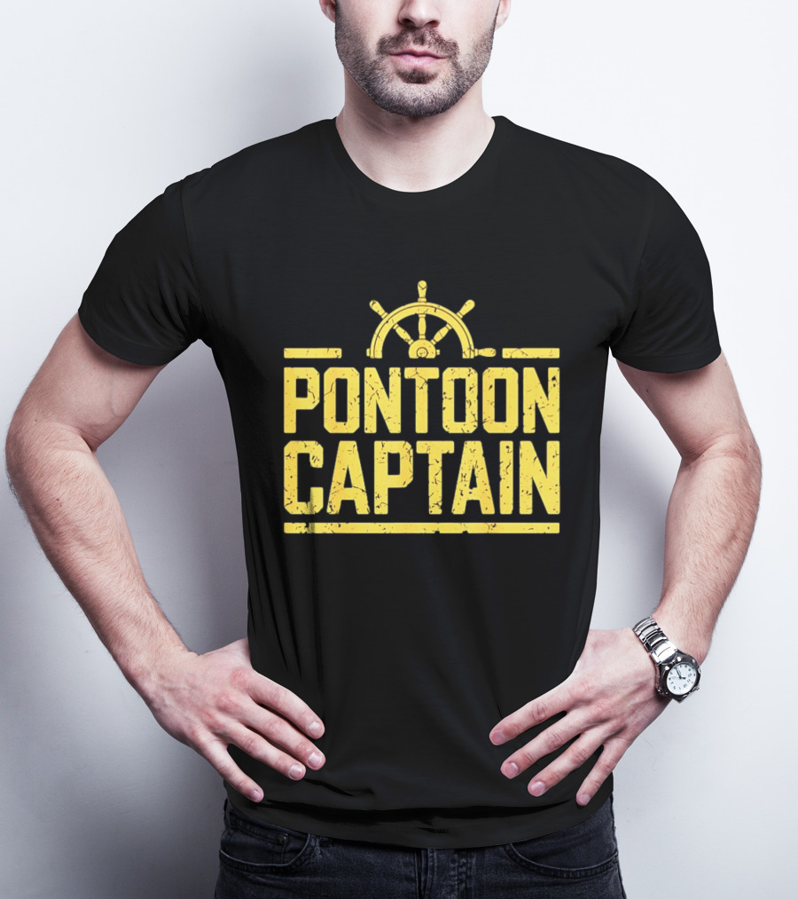 Pontoon Captain Ship Wheel Nautical Boating Adventure T-Shirt