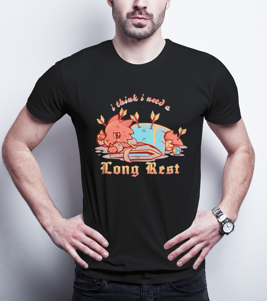 I Think I Need A Long Rest Warrior Cat Lying With Arrows DnD T-Shirt
