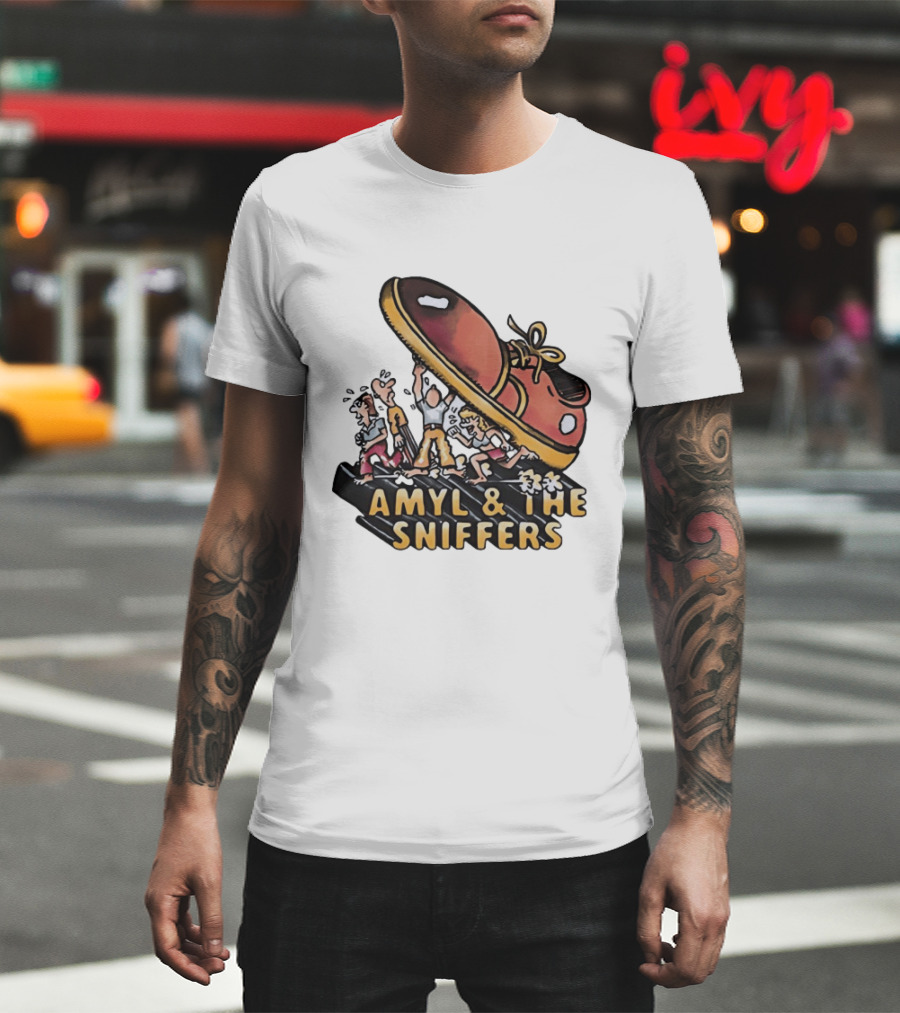 Amyl And The Sniffers Cartoon Giant Shoe Stomping T-Shirt