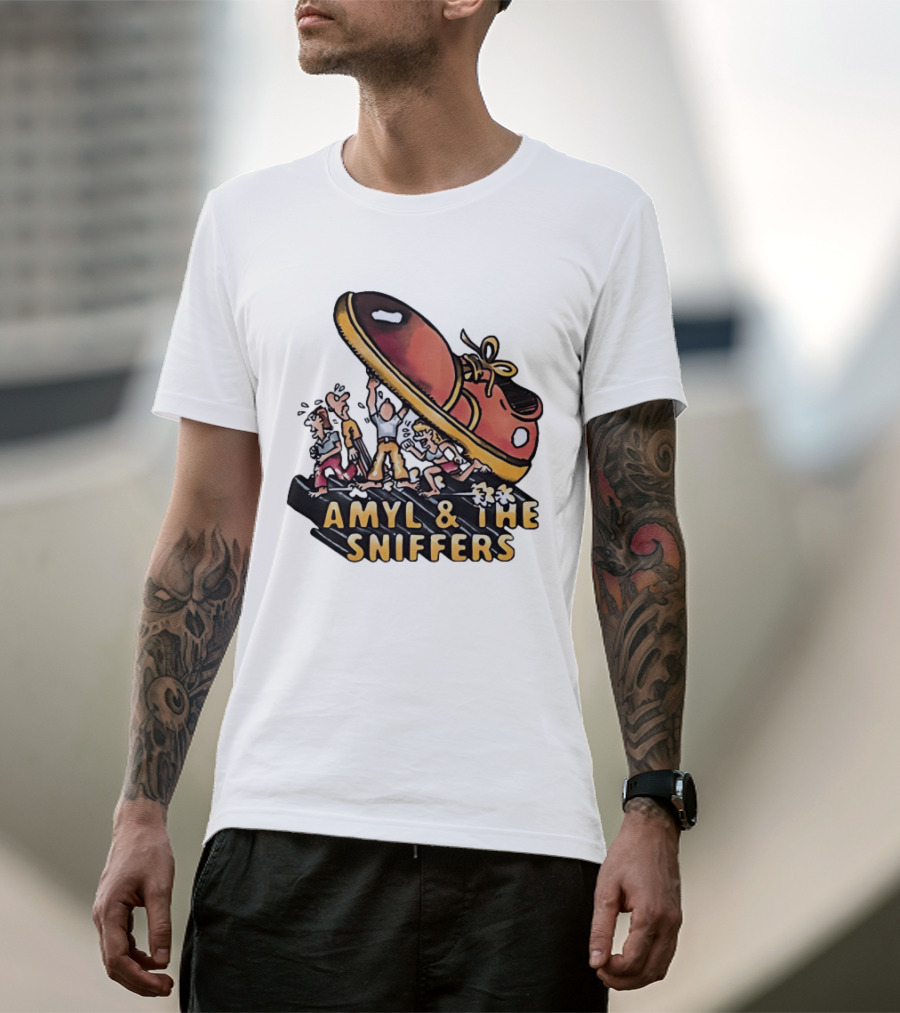 Amyl And The Sniffers Cartoon Giant Shoe Stomping T-Shirt