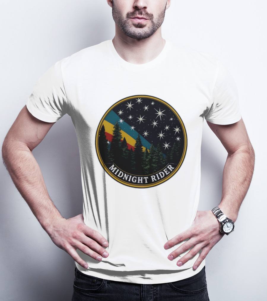 Midnight Rider Starry Night Pine Forest Retro Spectrum T-Shirt
