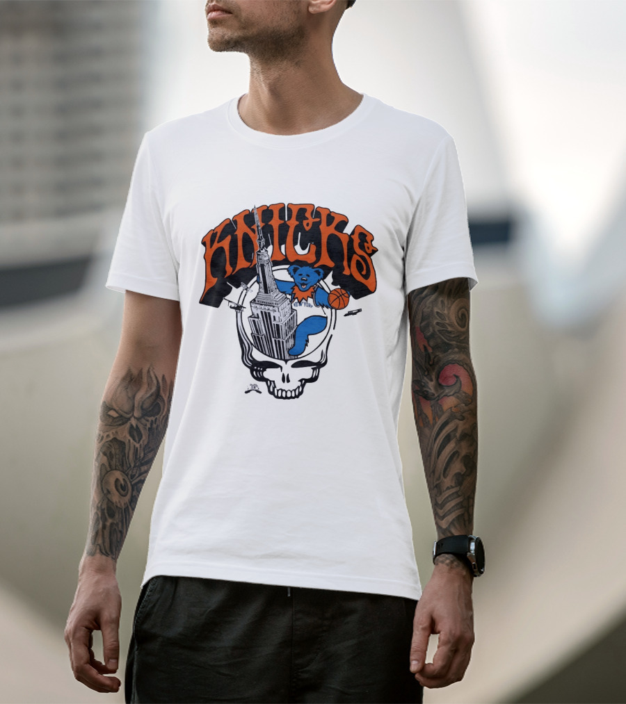 Knicks Grateful Dead Dancing Bear Empire State Building Skulls Basketball T-Shirt