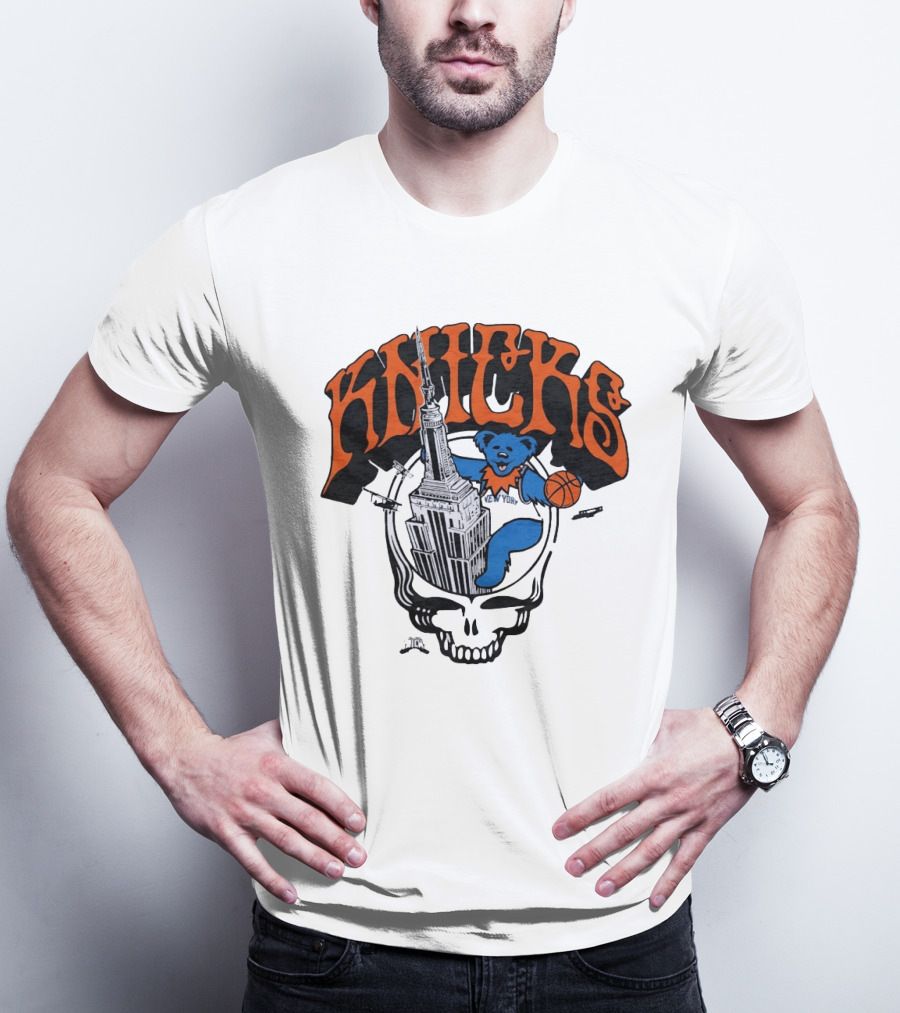 Knicks Grateful Dead Dancing Bear Empire State Building Skulls Basketball T-Shirt