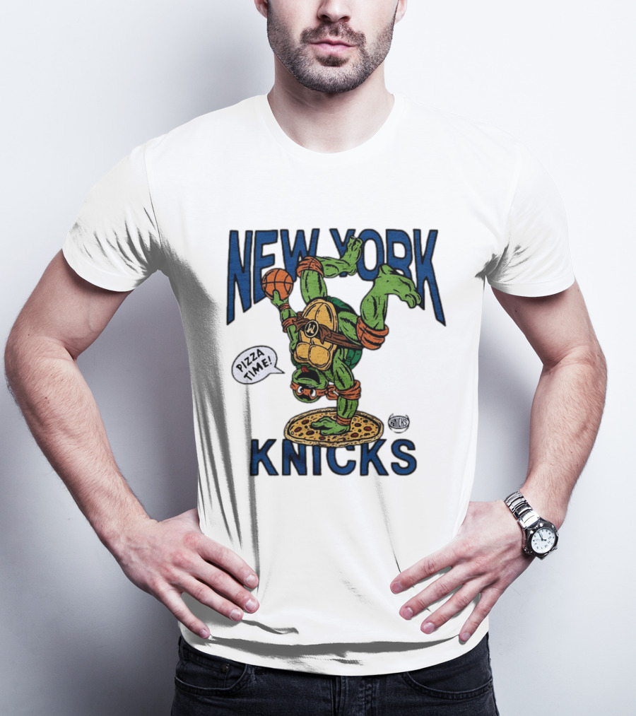 New York Knicks Michelangelo TMNT Pizza Time Basketball Dunk T-Shirt