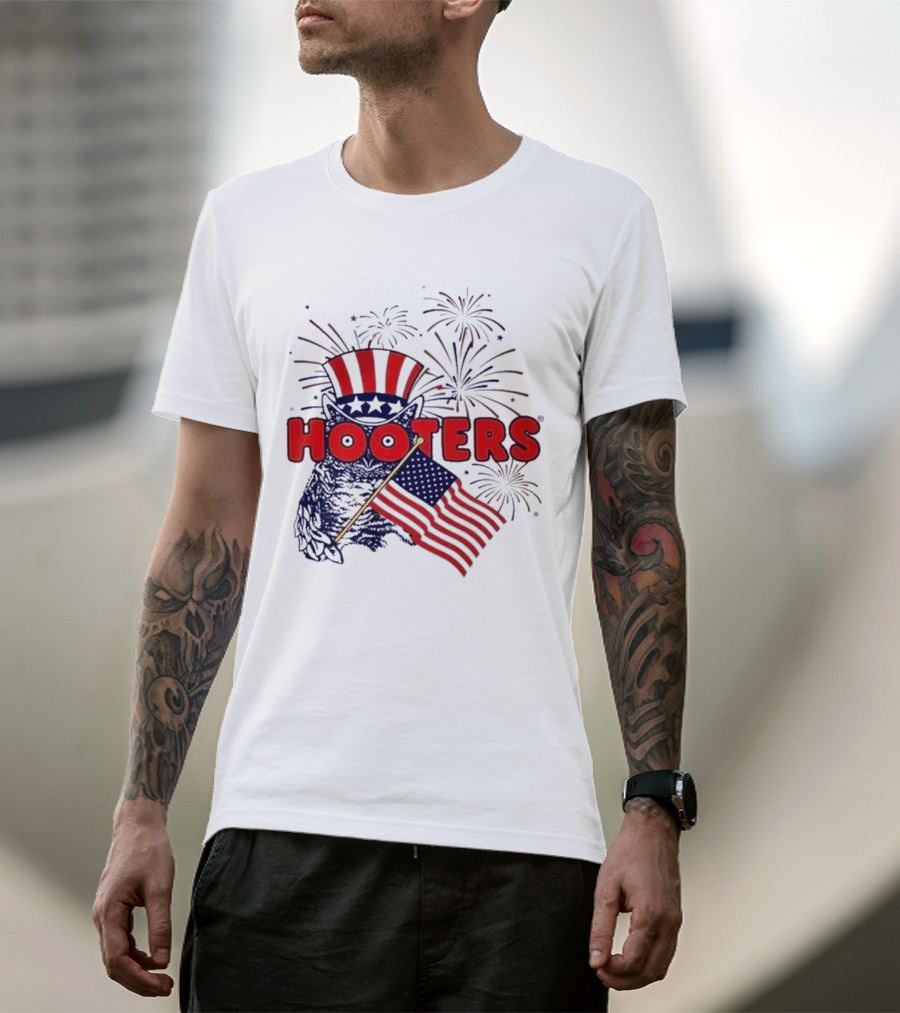 Hooters America Patriotic Owl Fireworks USA UPF 50+ T-Shirt