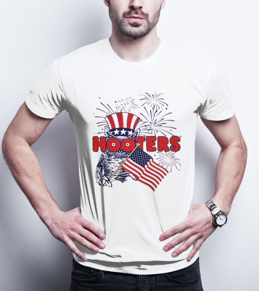 Hooters America Patriotic Owl Fireworks USA UPF 50+ T-Shirt
