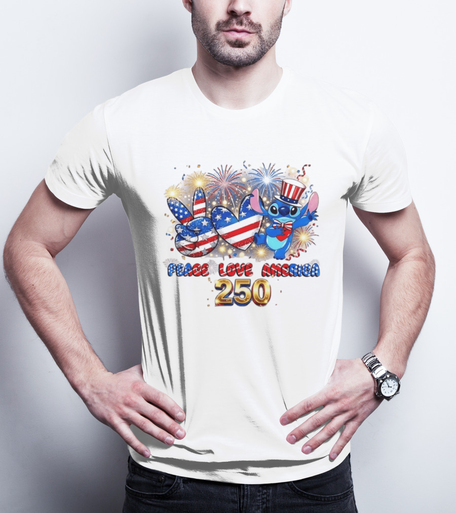 Peace Love America Stitch 250 4th Of July Celebration T-Shirt