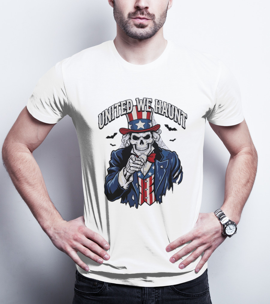 Uncle Sam Skeleton Pointing United We Haunt Halloween Bats T-Shirt