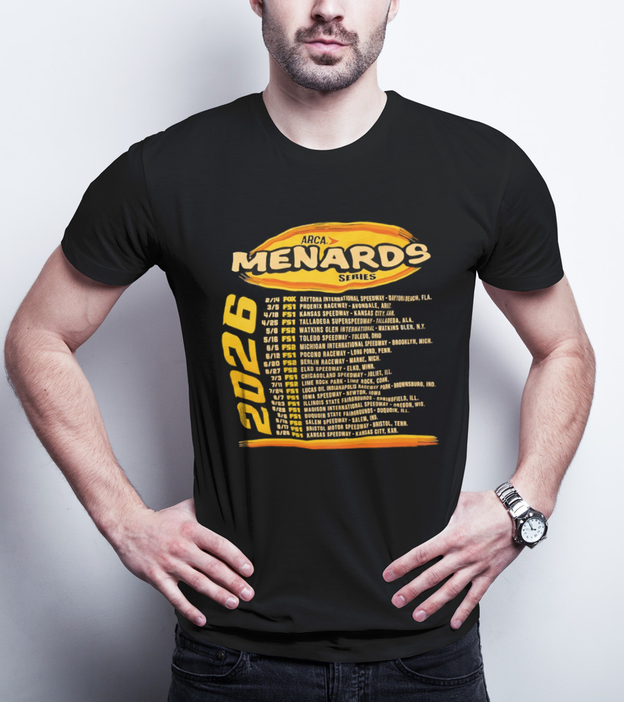 ARCA Menards Series 2026 Racing Schedule Calendar Featuring Key Race Dates And Locations T-Shirt