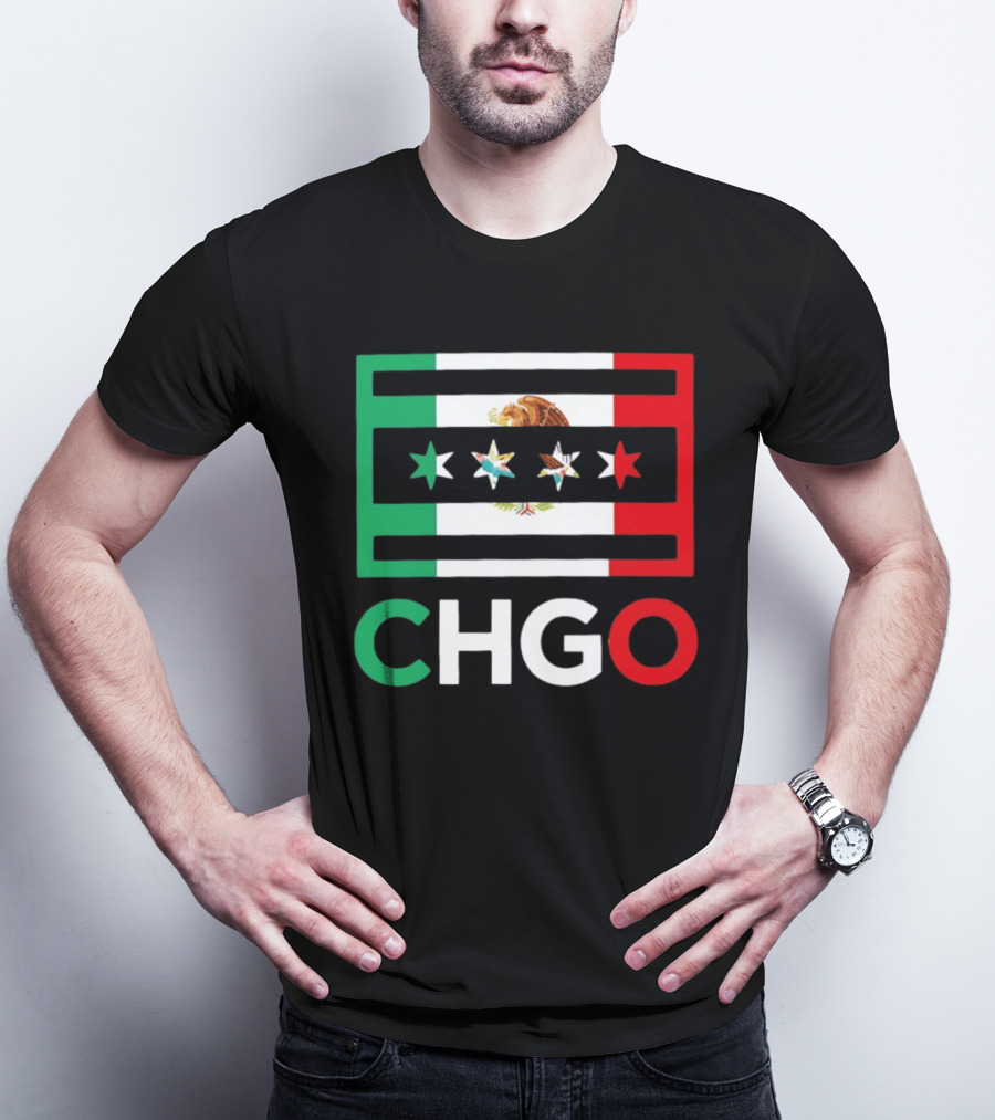 CHGO Mexico Flag Colors With Eagle And Stars T-Shirt