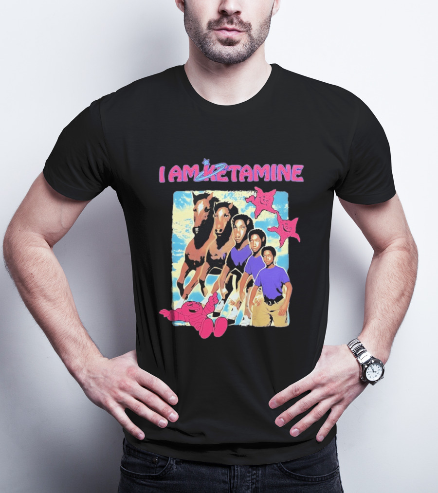 I AM KETAMINE Horse Morph Psychedelic Character Pink Stars T-Shirt