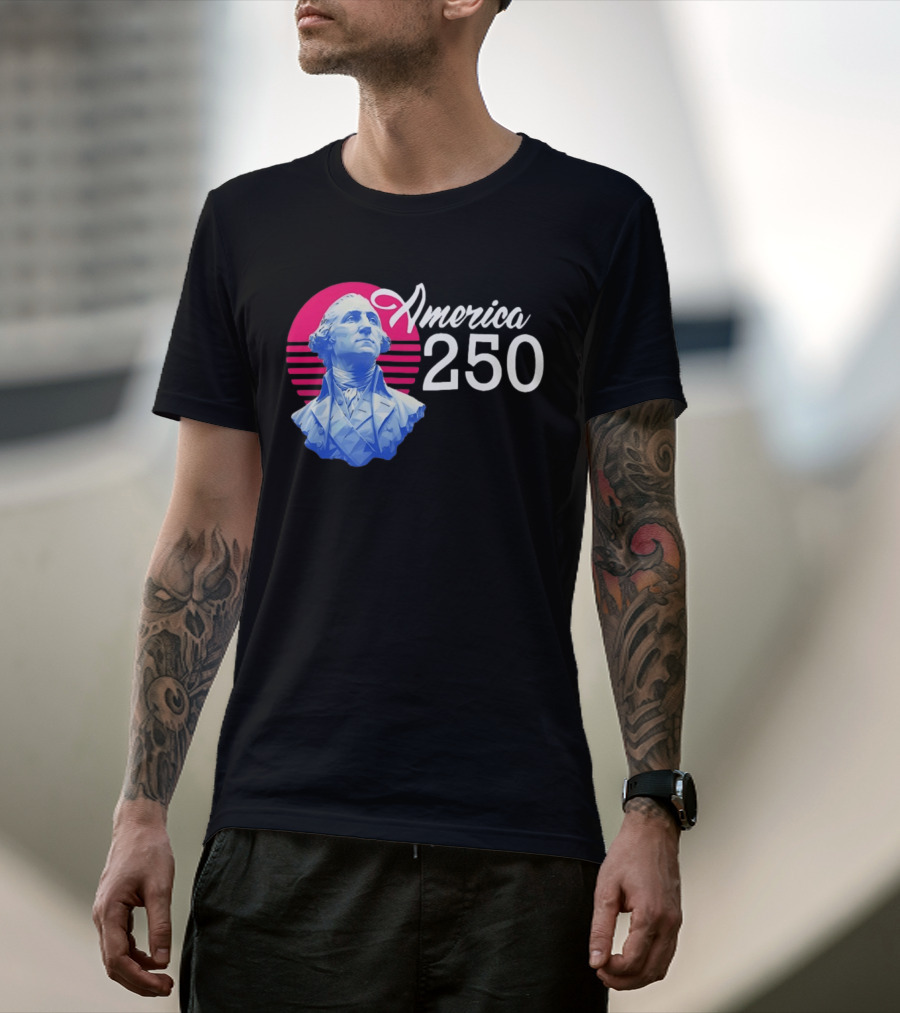 George Washington America 250 Synthwave Retro Bust T-Shirt