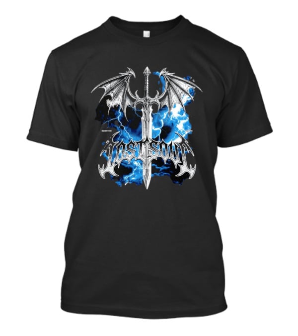 Lost Soul Gothic Sword With Wings And Blue Lightning T-Shirt