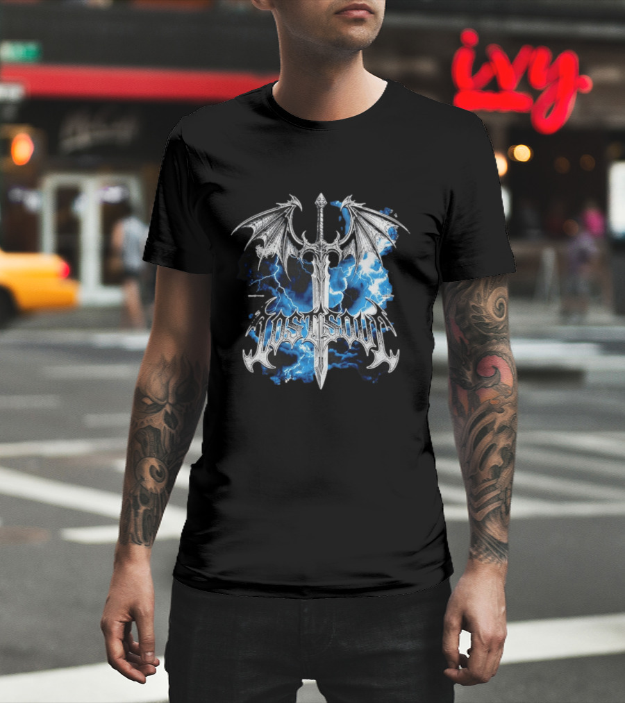 Lost Soul Gothic Sword With Wings And Blue Lightning T-Shirt