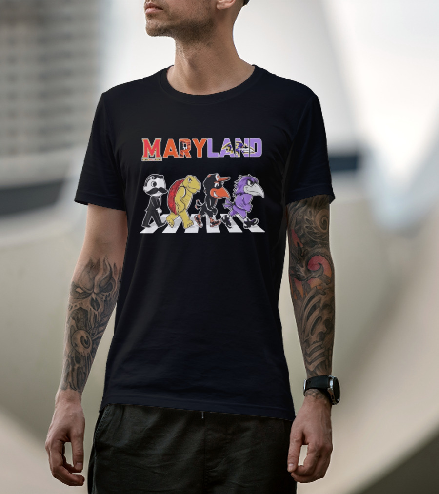 Maryland Baltimore Orioles Ravens Mascots Abbey Road Sports Characters T-Shirt
