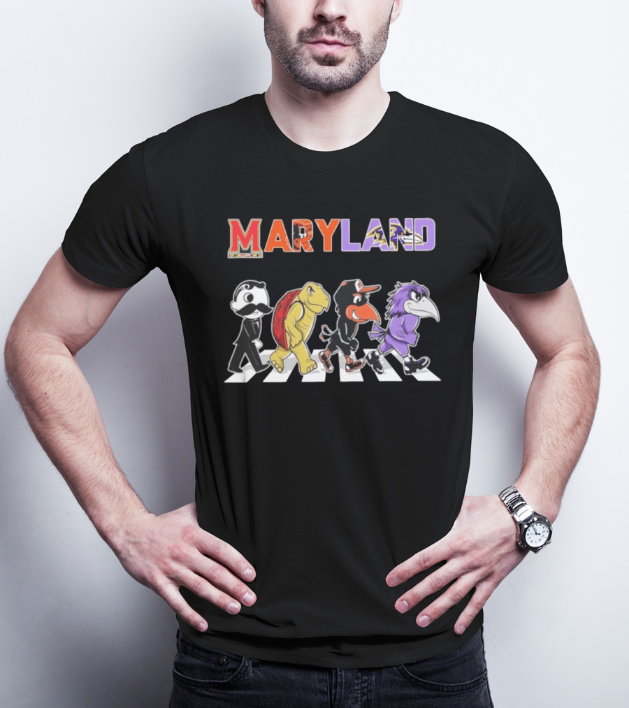 Maryland Baltimore Orioles Ravens Mascots Abbey Road Sports Characters T-Shirt