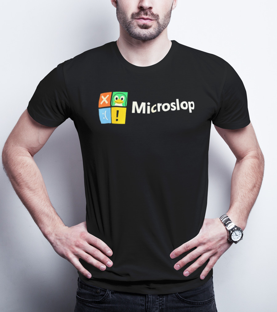 Microslop Parody Tux Penguin Windows Satire T-Shirt