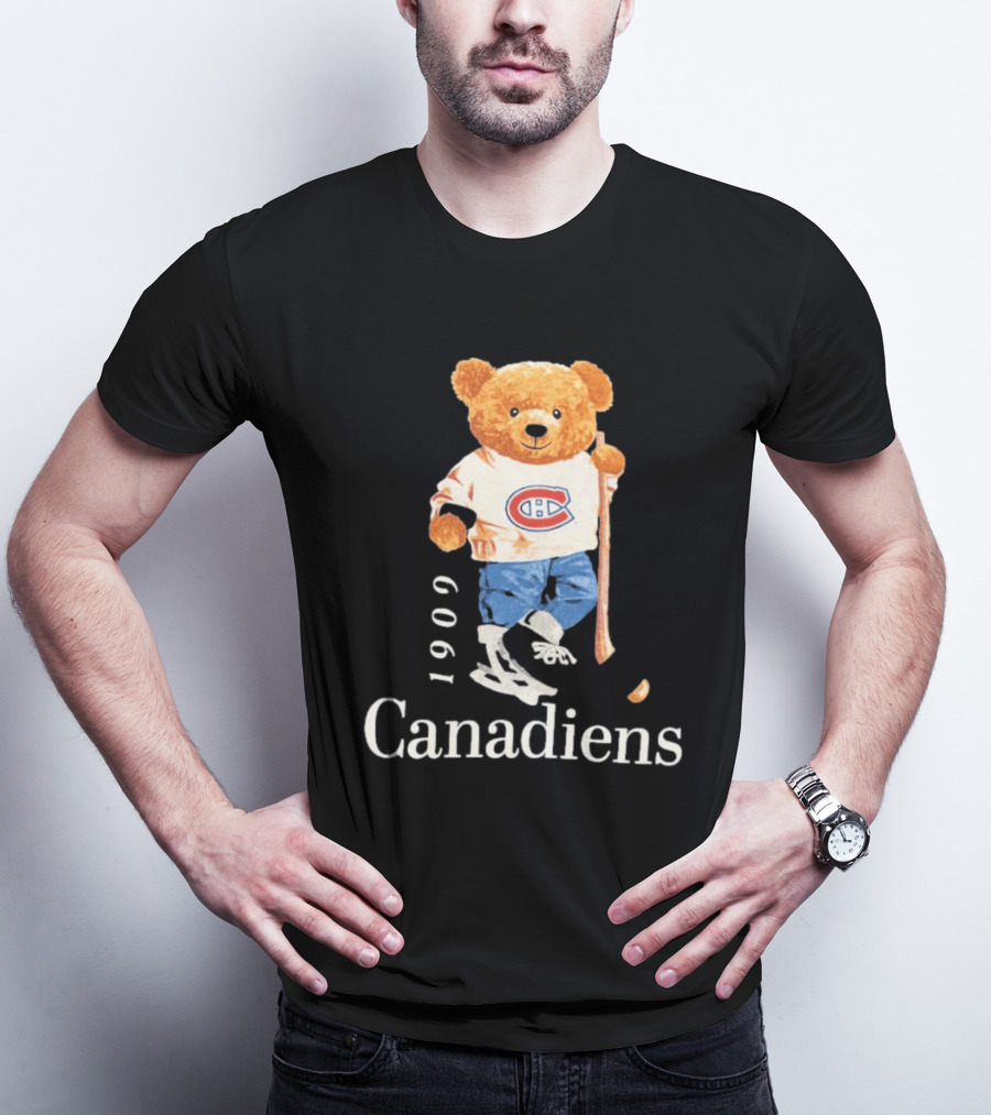 Montreal Canadiens 1909 Hockey Bear With Stick And Skates T-Shirt