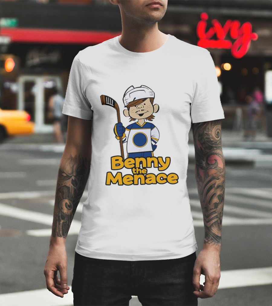 Benny The Menace Jordan Binnington St Louis Blues NHL Hockey Player Cartoon T-Shirt