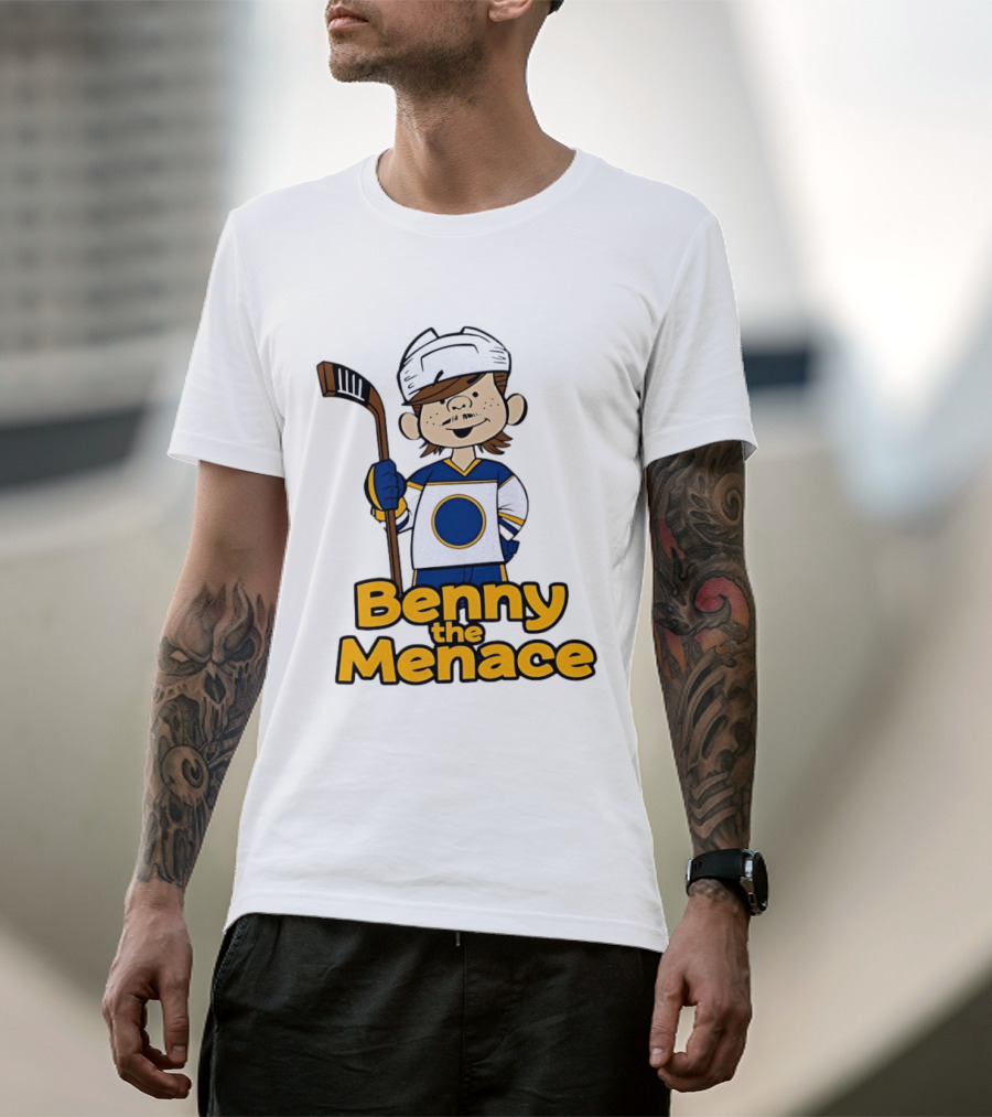 Benny The Menace Jordan Binnington St Louis Blues NHL Hockey Player Cartoon T-Shirt