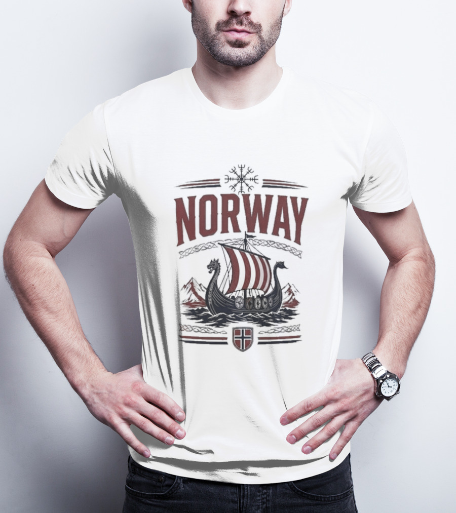 Norway Viking Ship Emblem With Shield T-Shirt