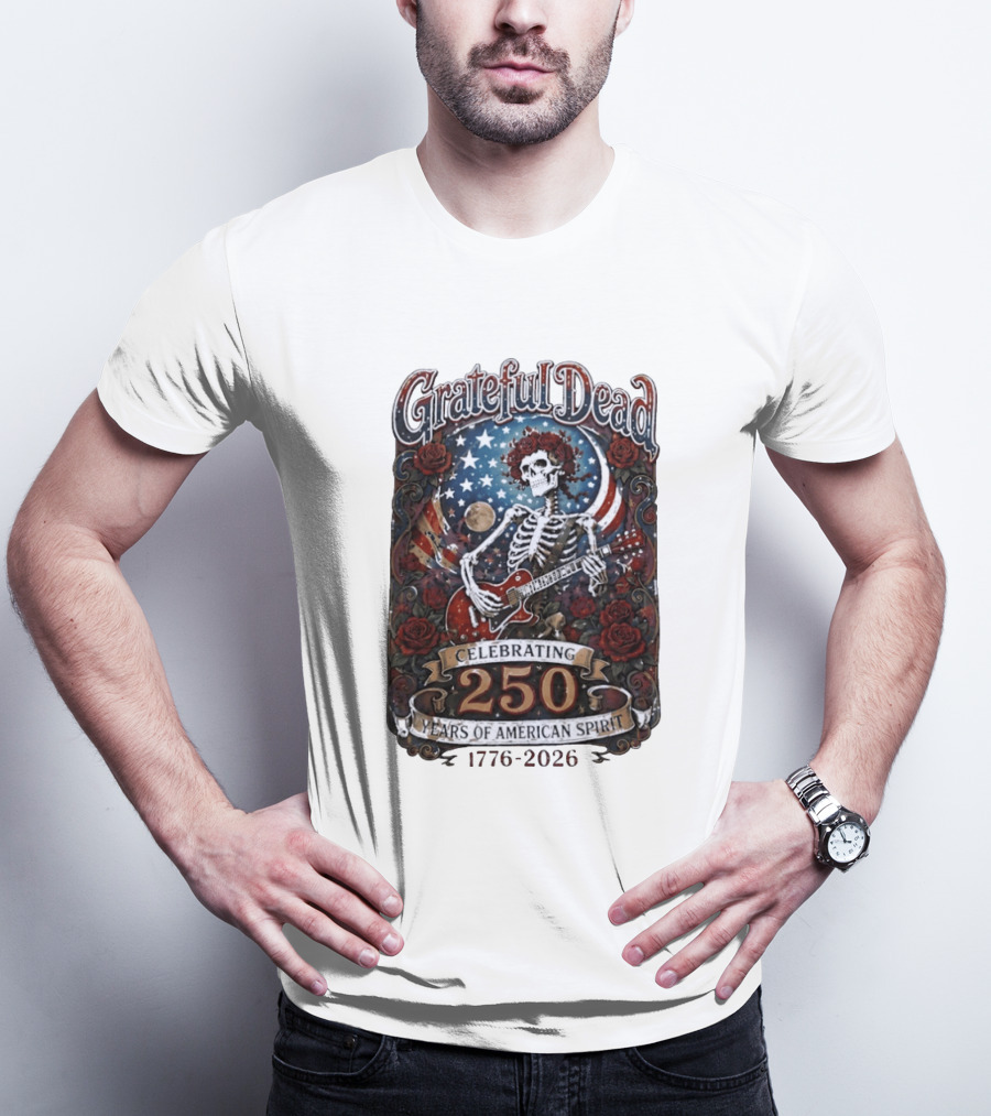 Grateful Dead 1776 2026 Celebrating 250 Years Of American Spirit Skull And Guitar T-Shirt