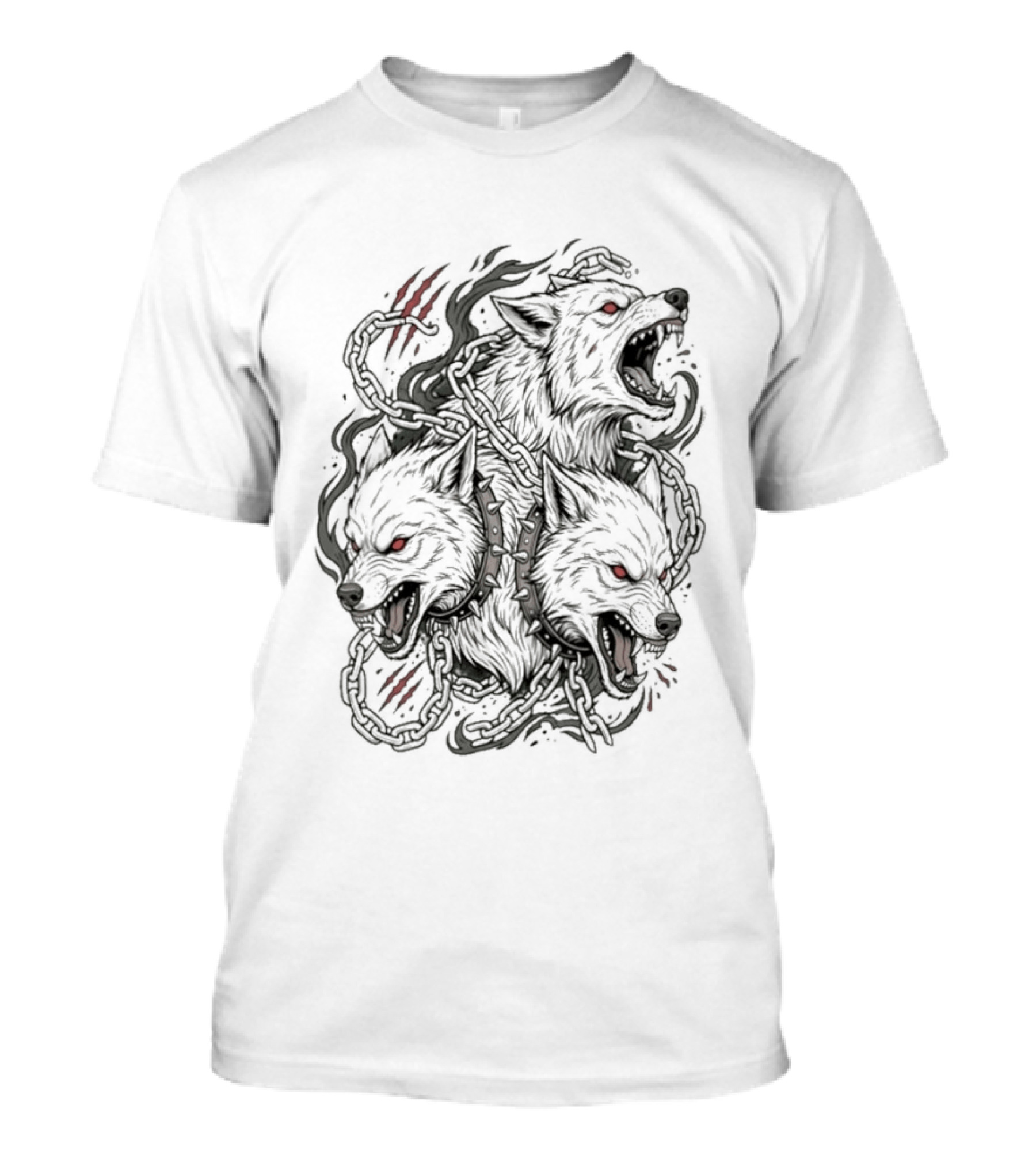 Three Headed Wolf Cerberus Mythology Red Eyes Fierce Gaze T-Shirt