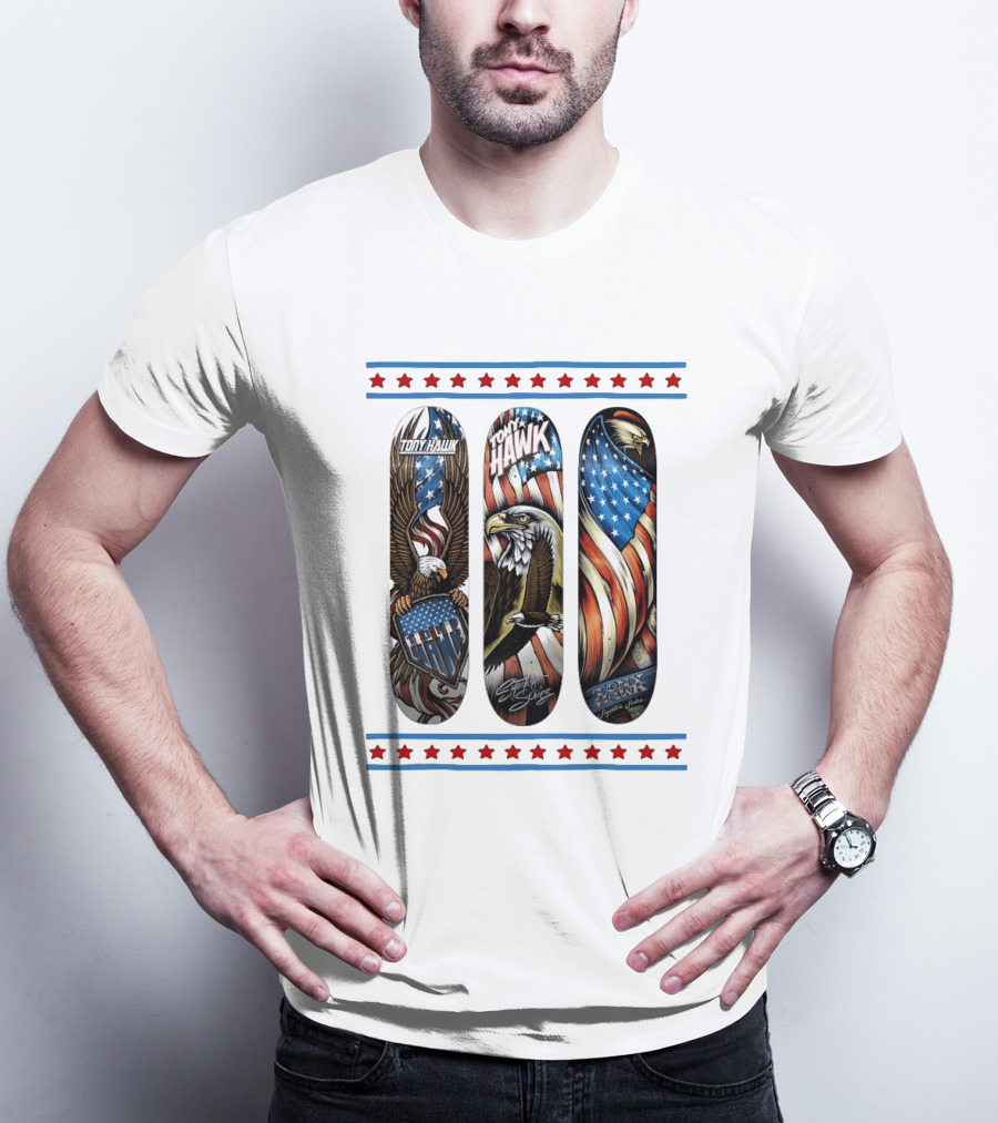Tony Hawk Skateboard Eagle American Flag Stars Series T-Shirt