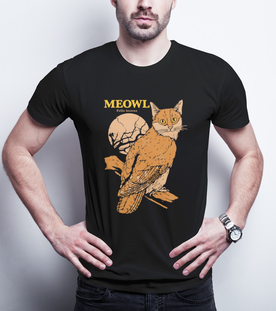 Meowl Felis Hootus Cat Owl Fusion With Moon T-Shirt