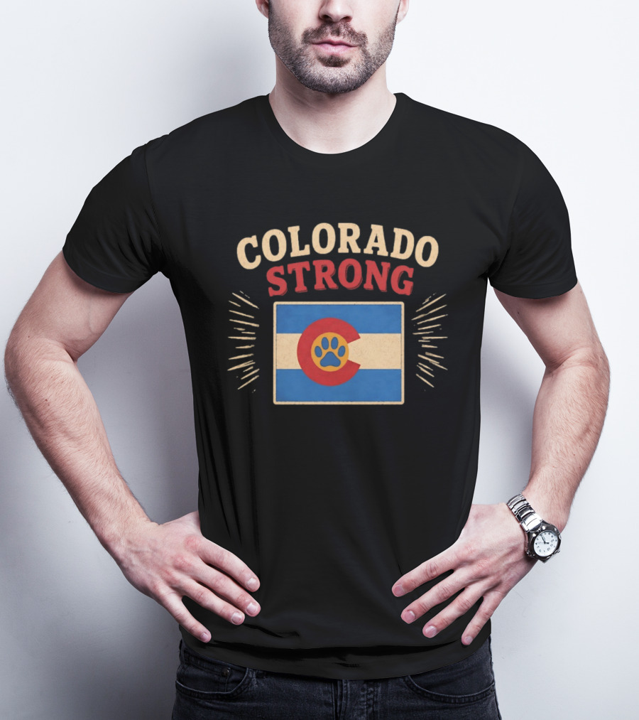 Colorado Strong Paw Print Colorado Flag Bold Letters T-Shirt