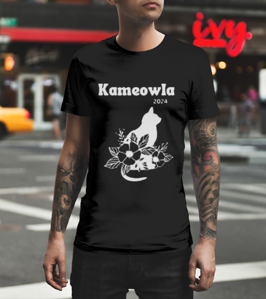 Kameowla 2024 Cat Floral Theme Kamala Cat Lady T-Shirt