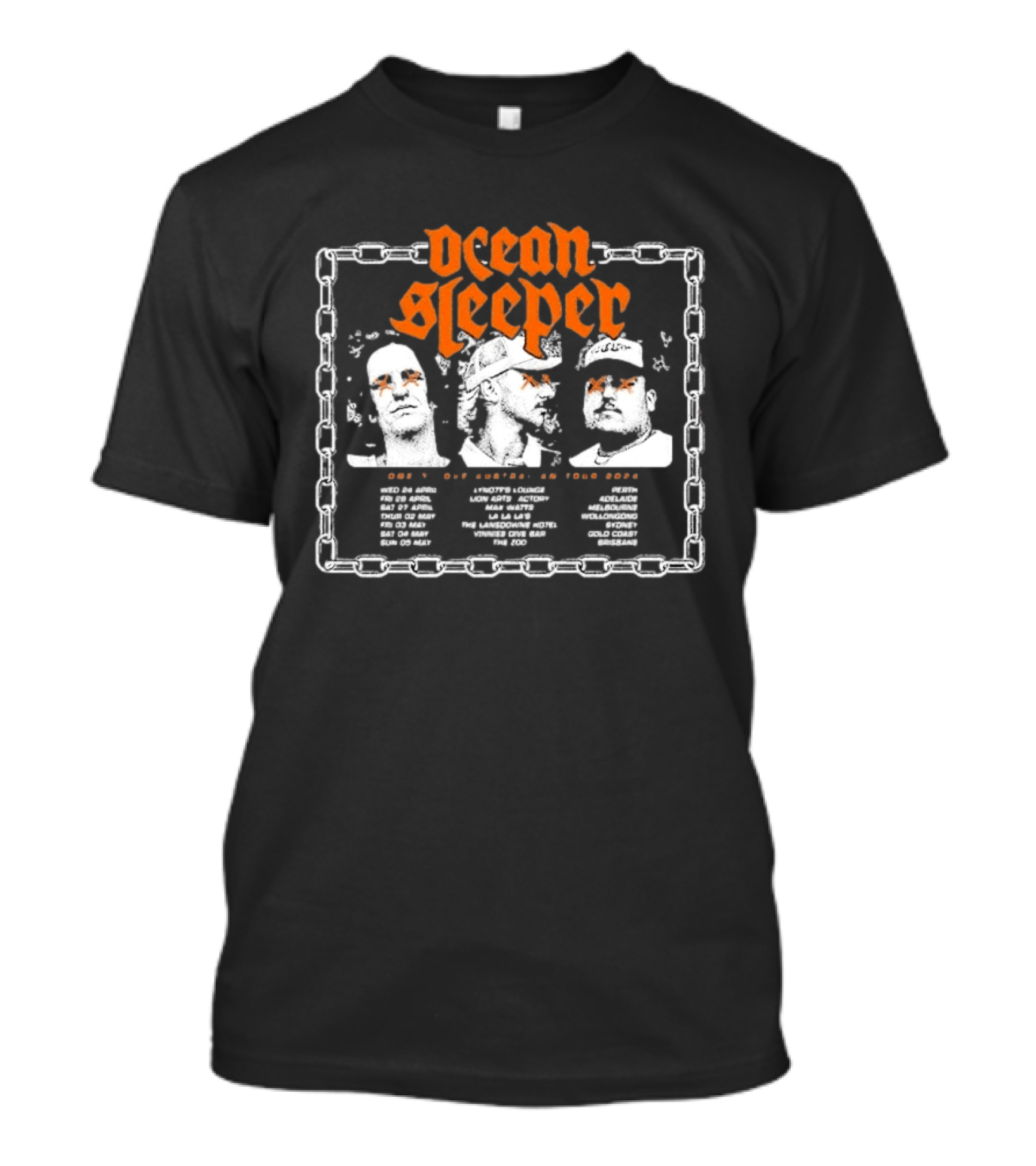 Ocean Sleeper Lonely Love Australia Tour 2024 Band Members Chain Border T-Shirt