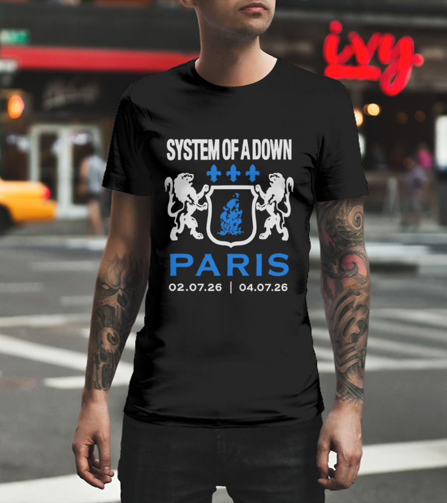 System Of A Down Paris Concert July 2026 Heraldic Crest Lions 02.07.26 04.07.26 T-Shirt