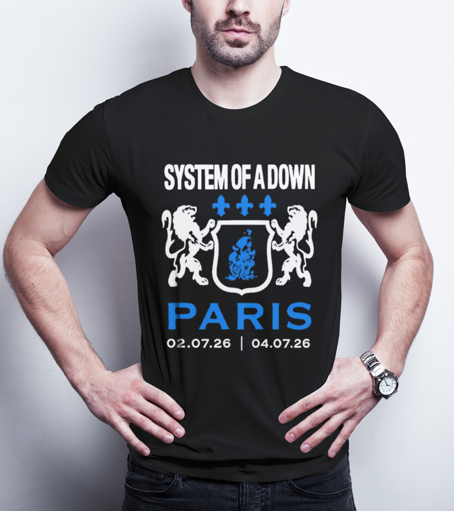 System Of A Down Paris Concert July 2026 Heraldic Crest Lions 02.07.26 04.07.26 T-Shirt