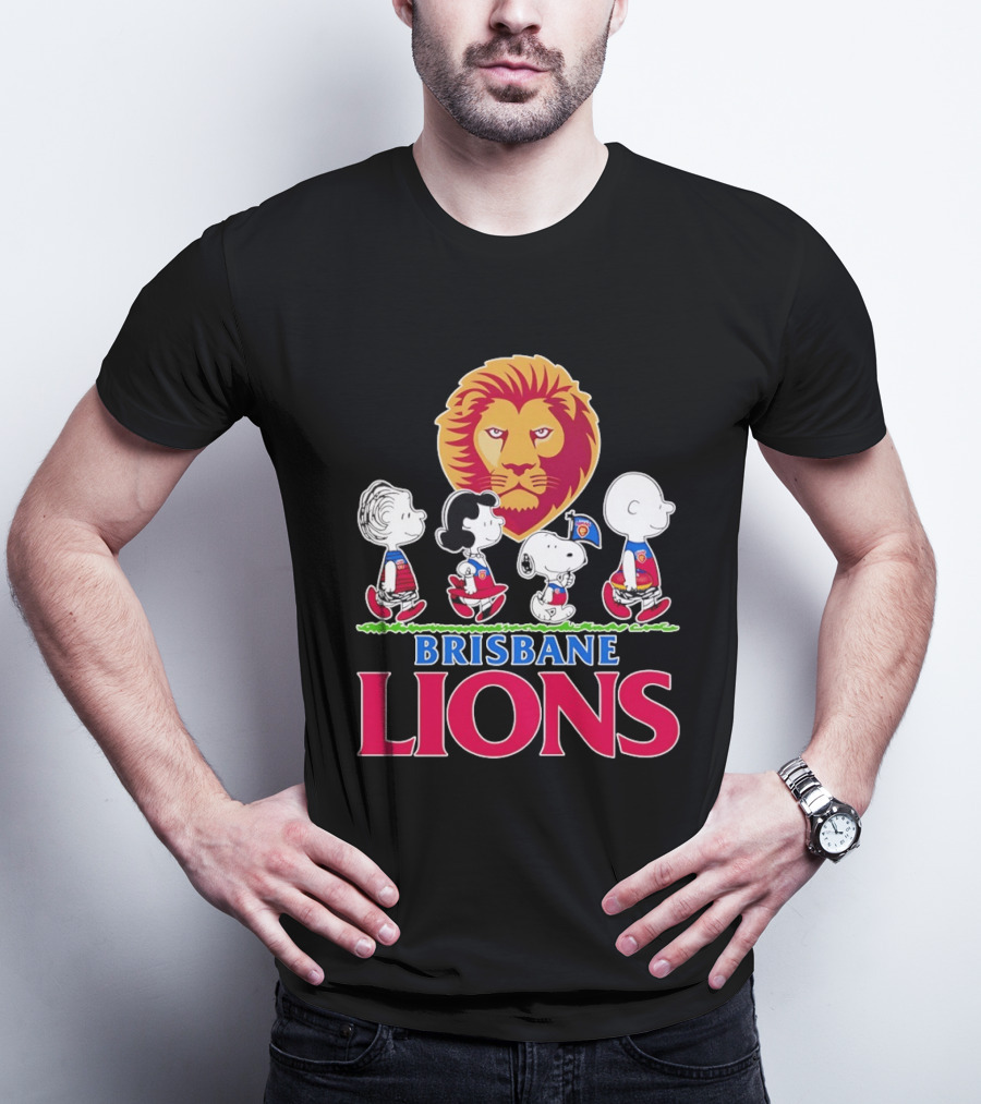 Brisbane Lions AFL Peanuts Snoopy Charlie Brown Lucy Schroeder T-Shirt