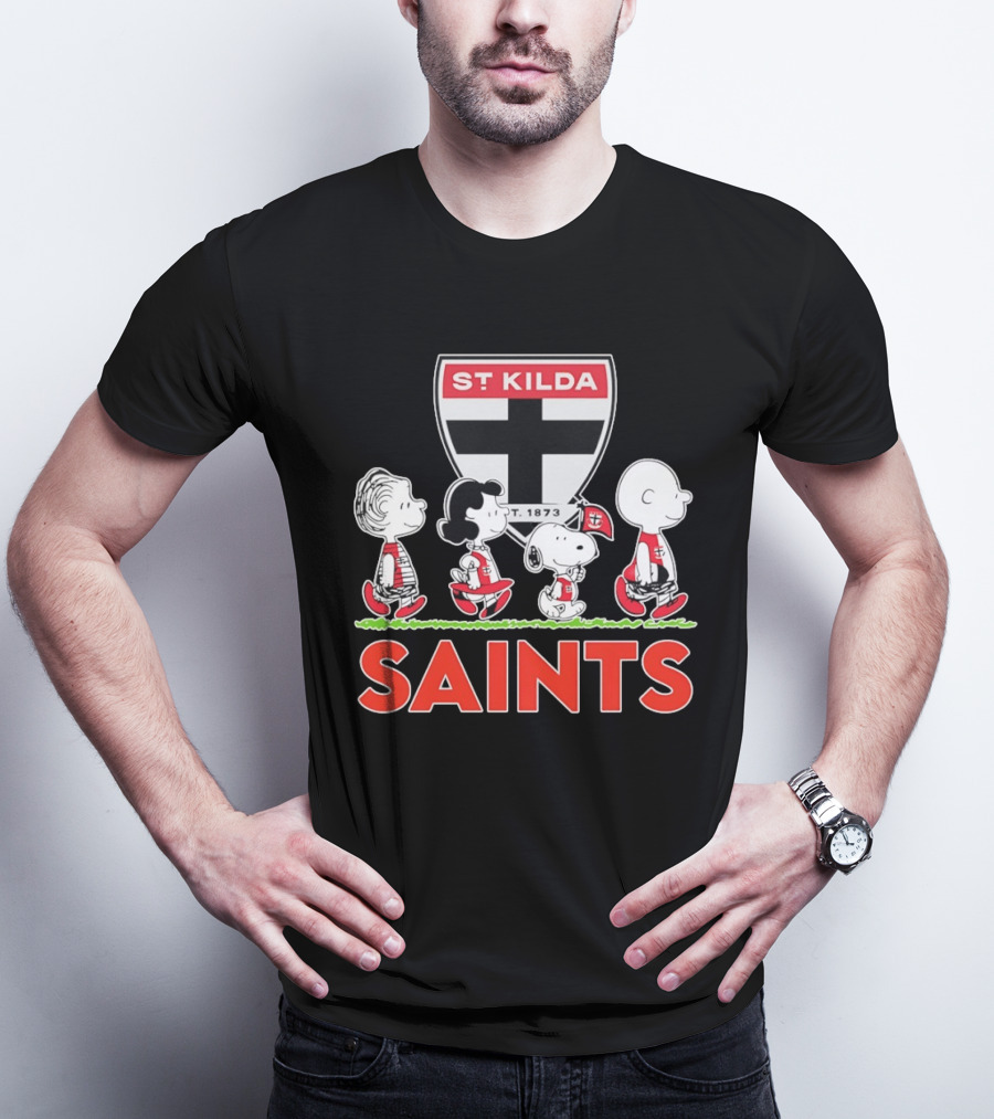 Peanuts Characters St Kilda Saints AFL 1873 Snoopy Charlie Brown Lucy Linus T-Shirt