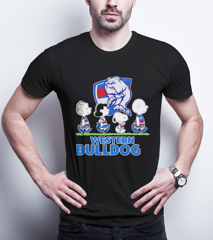 Peanuts Snoopy Charlie Brown Western Bulldogs AFL Team Lucy Schroeder T-Shirt
