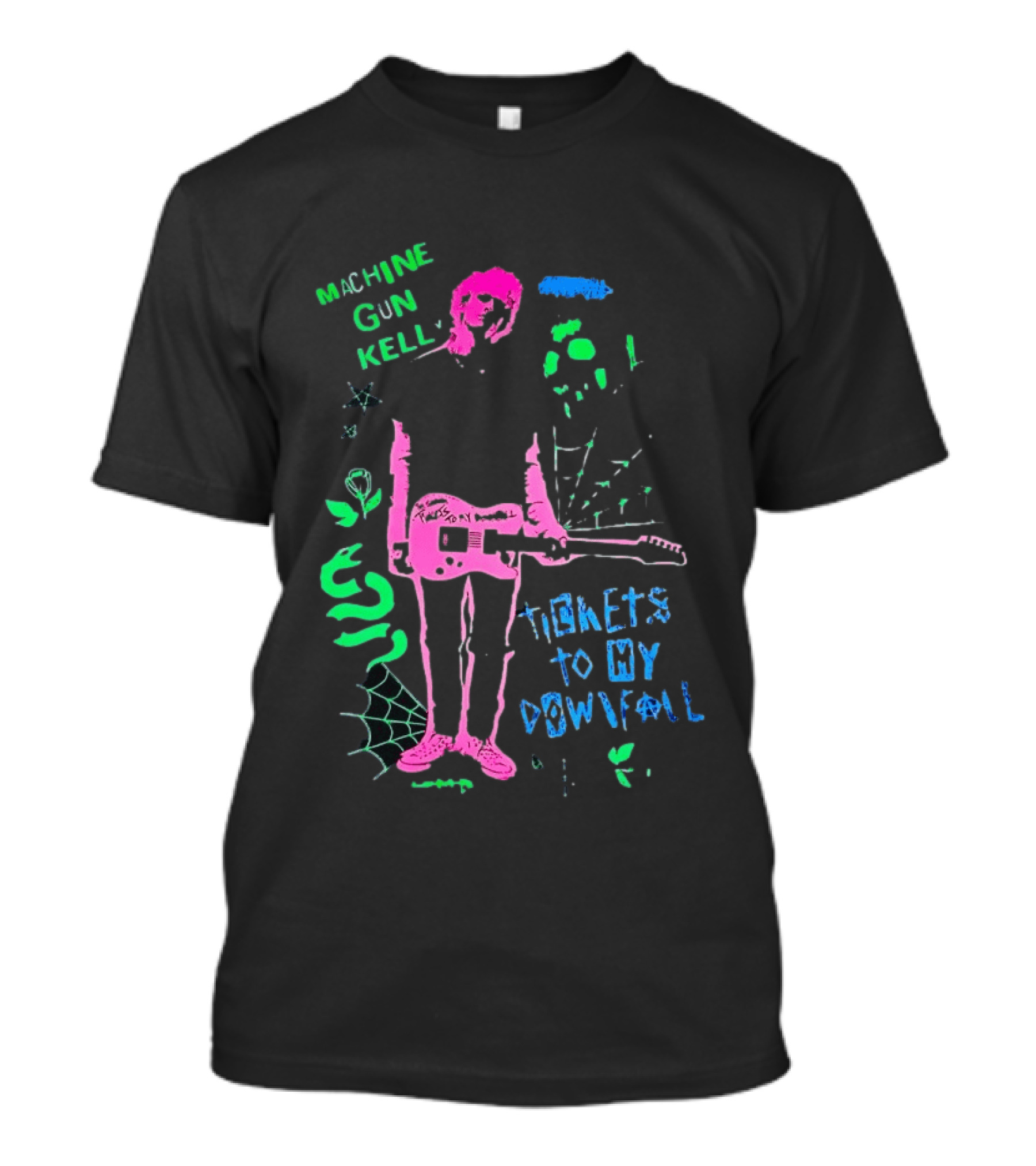 Machine Gun Kelly Skeleton Tickets To My Downfall Neon Pink Green Blue T-Shirt