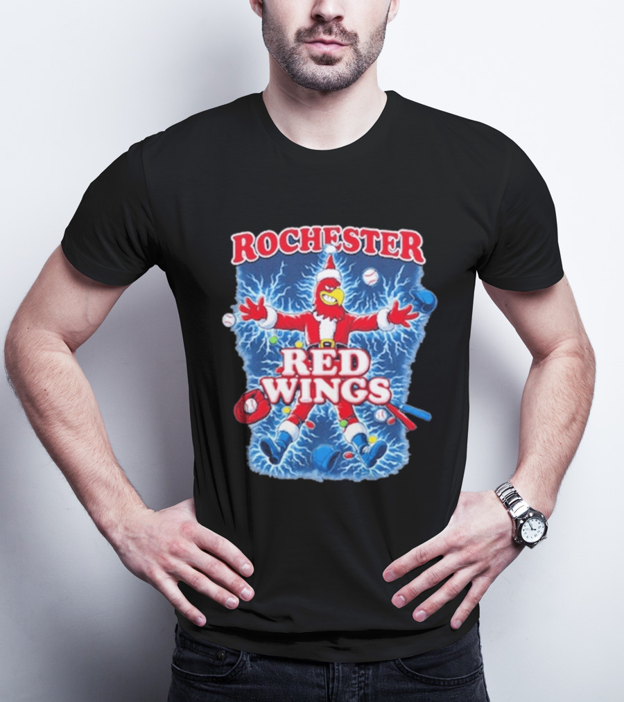 Rochester Red Wings Holiday Meltdown Christmas Santa Bird With Baseball T-Shirt