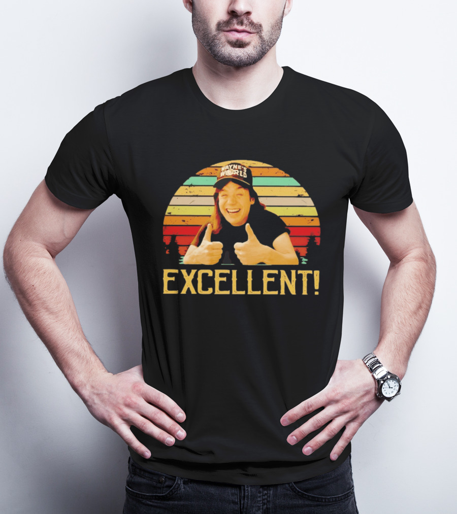 Wayne's World Wayne Campbell Thumbs Up Excellent Retro Sunset T-Shirt