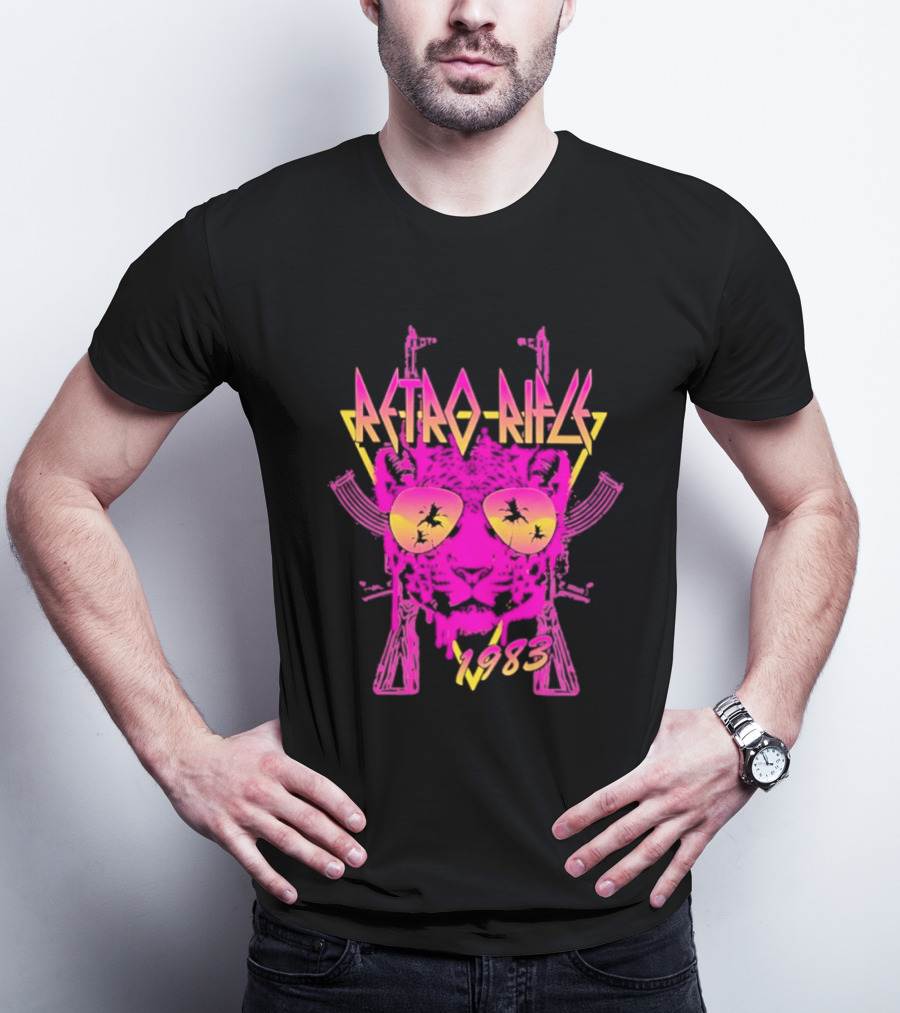 Retro Rifle 1983 Neon Skull Sunglasses Vintage Aesthetic T-Shirt